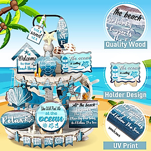 Maitys 21-Piece Hello Summer Beach Tiered Tray Decor Set - Wooden Sea Turtle Tabletop Items - Graduation & Summer Party Decoration