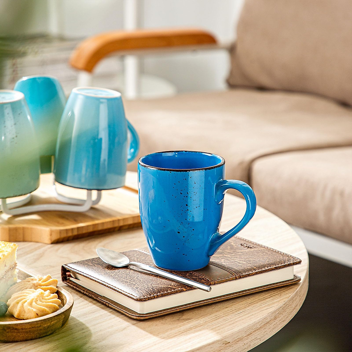 Snoopy Coffee Mugs, Ceramic, High-Capacity, Coffee Mug, Water Cup Set with Lid and Spoon, Gift for Festivals(Blue) (Pink)