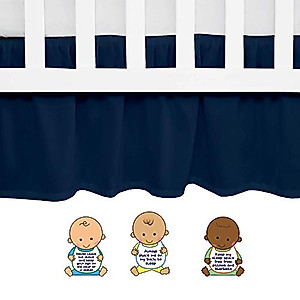 Crib Bed Skirt Dust Ruffle BedSkirt Split Corner 100% Cotton Nursery Crib Toddler Bedding Skirt for Baby Boys or Girls, 14" Drop Navy Blue
