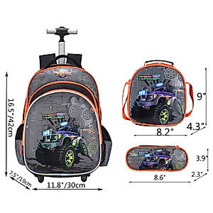 Meetbelify 3Pcs Rolling Backpack for Boys with Lunch Bag Pencil Case School Bags Wheeled Backpack