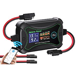 10A MPPT Wireless Solar Charge Controller with BT, Bateria Power 12 Volt Phone APP Intelligent Control Solar Regulator with LCD Display, LED Indicate Light for Gel AGM Lithium LiFePO4(Sunrock 10Pro)