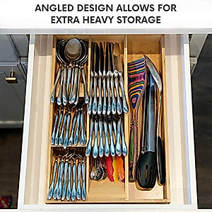 Compact Luxury Bamboo Silverware Organizer - 17" x 11.25" Bamboo Utensil Organizer for Silverware and Utensils - Compact Cutlery Organizer fits most Kitchen Drawers - Narrow Utensil Drawer Organizer