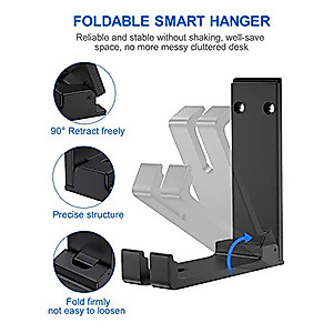 Link Dream Foldable Headphone Hanger Headphone Stand Aluminum Headset Hook Holder Mount Strong 3M Adhesive Headphone Hanger Mount with Cable Organizer for All Headphones - Space Saving Design (Black)