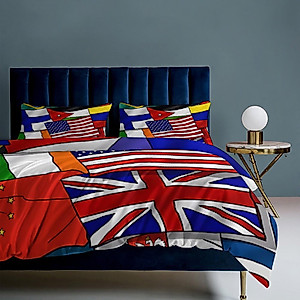 World Flag Comforter Set Duvet Cover Set Full/Queen Size,3-Piece Bedding Set 86"x70" for Boys and Girls Ultra Soft Bed Cover (1 Comforter+2 Pillowcases)