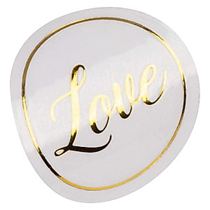 Clear Stickers - 200-Count Wedding Stickers, Gold Envelope Seal Stickers with Love, Adhesive Label for Bridal Shower Invitation, Wedding Invite, Birthday Card, 1 Inches Diameter