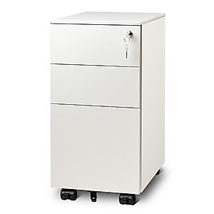 DEVAISE White File Cabinet, Small Filing Cabinet with 3 Drawers with Slim Width for Home Office, Rolling Under Desk Cabinet (11.8 inch)