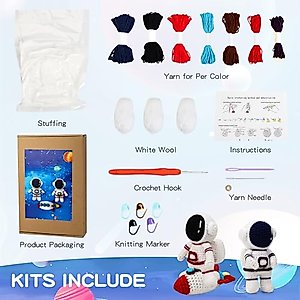 TFitsjoy Crochet Kit for Beginners，Beginner Crochet Kit with Step-by-Step Video Tutorials, DIY Crochet Kit for Beginners Includes Yarn, Eyes, Stuffing, Croche (2PCS Astronaut+Rocket)…