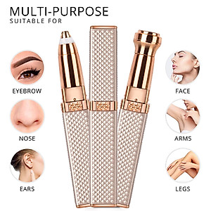 Eyebrow Trimmer & Facial Hair Removal for Women, 2 in 1 Eyebrow Razor and Painless Hair Shaver Rechargeable for Face Peach Fuzz, Eyebrow, Lips, Body, Chin, Arms with Built-in LED Light (Rose Gold)
