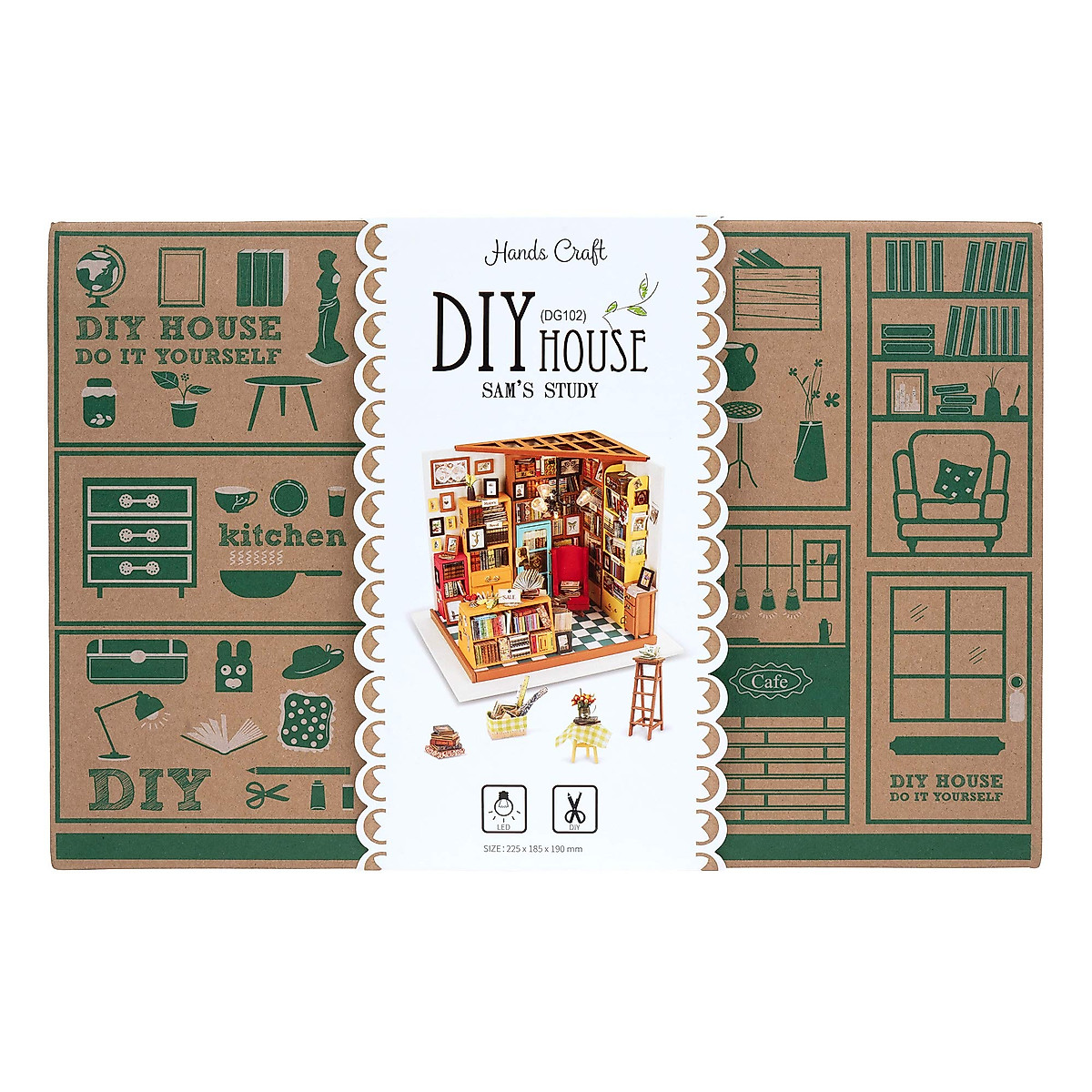 Hands Craft DIY Miniature Dollhouse Kit - Sam's Study 3D Model Tiny House Building with LED Lights Wood Prefabricated Pieces Puzzle 1:24 Scale Crafts for Adults and Teens DG102