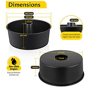 E-far Angel Food Cake Pan, 10-Inch Non-stick Tube Pan for Baking Pound Chiffon Cake, One-piece Design, Easy Release & Clean