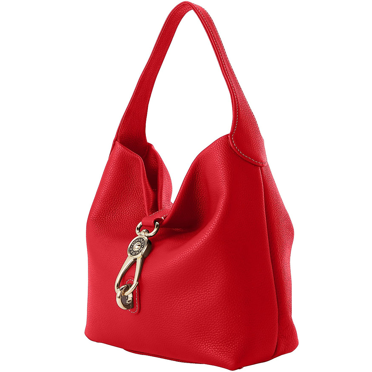 Dooney & Bourke Women's Small Logo Lock Sac Shoulder Bag in Pebble Grain Leather, with Signature Logo Lock Closure, Red