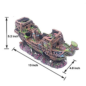 Ulifery Aquarium Shipwreck Sunken Pirate Ship, Fish Tank Decorations Battleship War Boat for Betta Extra Large XL for 55-75 Gallon Tank