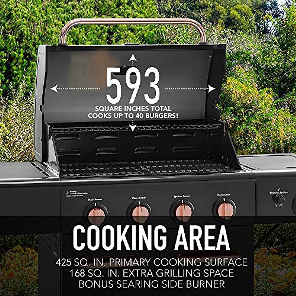 Kenmore PG-A40409S0LB-2 4 Burner Cabinet Style Propane Gas BBQ Grill with Searing Side Burner, 52000 Total BTU, Black and Copper