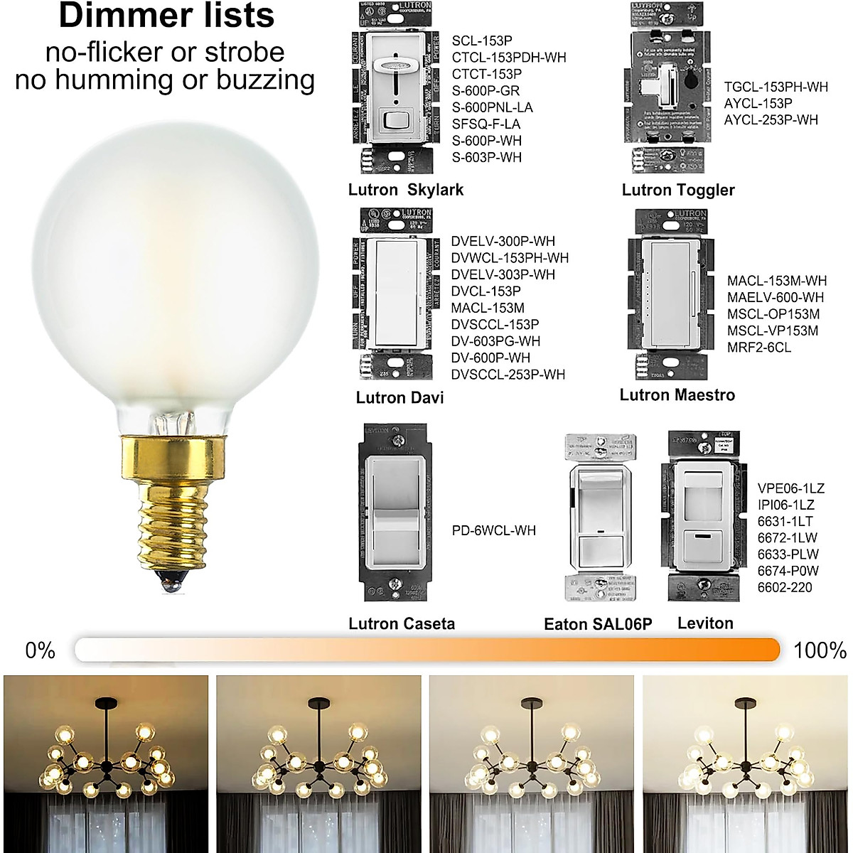 Duoled G16.5 Light Bulb LED,Dimmable Frosted led Bulb e12 g16 1/2 led Candelabra Bulb 40w led Edison Bulb,Soft White 3000K 400lm,Type G Globe Shape E12 Base for Chandelier,Vanity Light Bulbs,6 Count