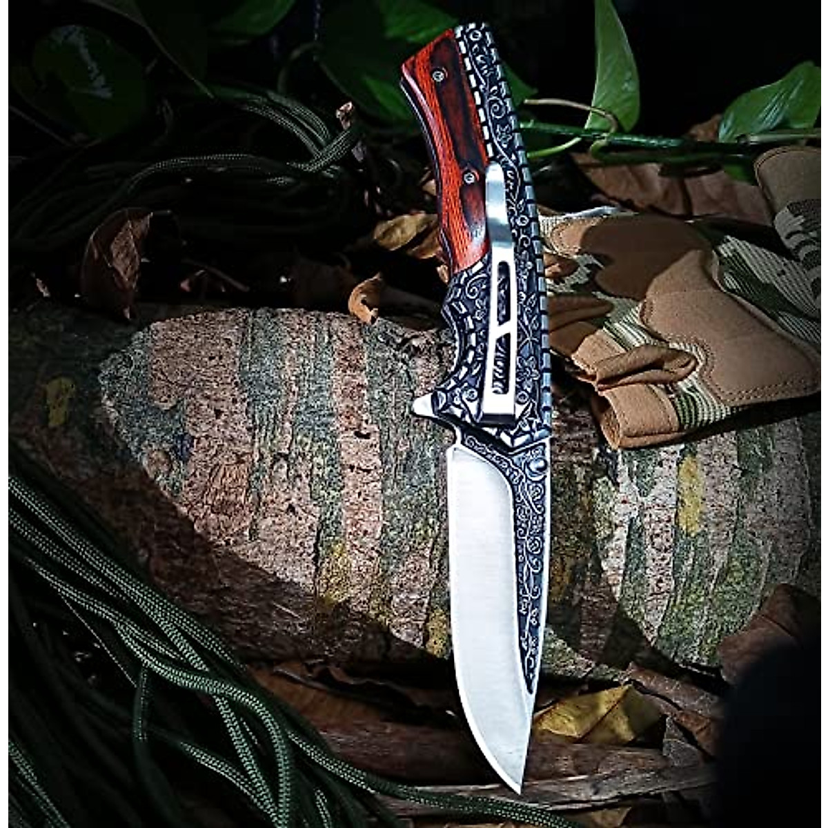Vividstill Pocket Knife, Spring Assisted Folding Knife With 3D Retro Embossed Pattern, Great Gift EDC Knife For Men Outdoor Camping Hunting Knife