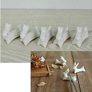 Kungfu Alien Cute Rabbit Chopstick Holder Rest Ceramics Decorative Dinner Spoon Fork Knife Stand, 5 Pcs