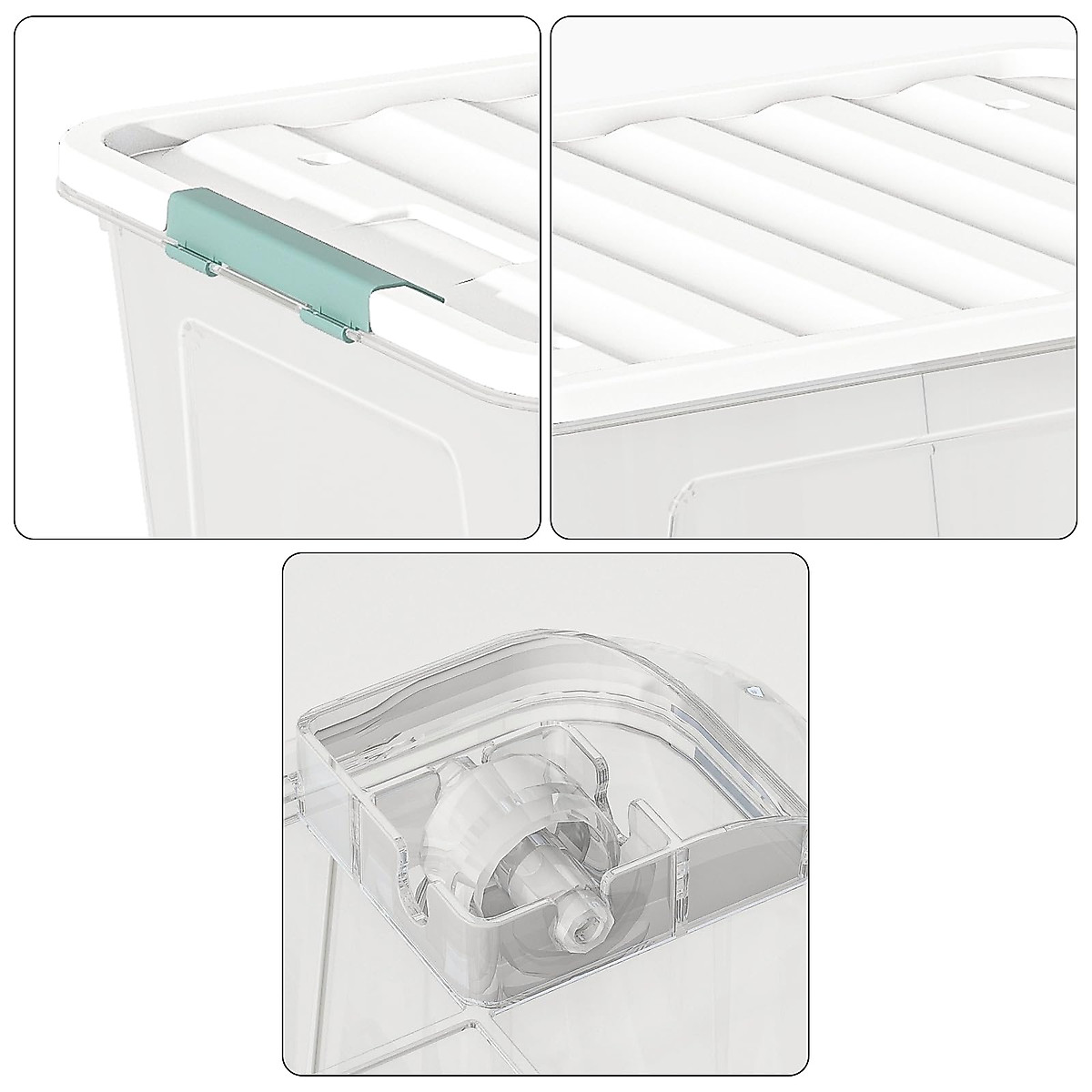 Nicesh 80 L Large Plastic Storage Bins with Latch Lids, 4-Pack Clear Plastic Storage Box with Wheels