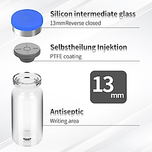 Sterile Empty Vials with Self Healing Injection Port,with Aluminum Plastic Cap，Sealed Empty Glass vials Vials (2ml 10pcs)