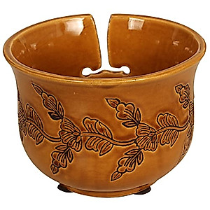 ABHANDICRAFTS Knitting Yarn Ball Storage Bowl Yellow Color Ceramic Yarn Bowl for Knitting and Crocheting with Hand Carved Floral Design