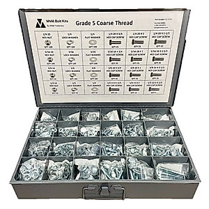 1,250 Piece Grade 5 Coarse Thread Nut Bolt Hex Bolt Hex Head Cap Screw & Washer Assortment with Metal Drawer