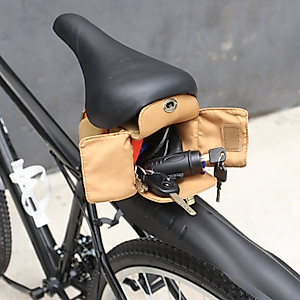 TOURBON Canvas and Leather Strap-On Bike Saddle Bag Bicycle Seat Pack Bag (Khaki)