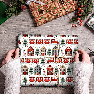 RiukRaiu Christmas Wrapping Paper For Kids Men Women Gift's.Xmas Design-Gift Wrap Contain Snowman Train Biscuit House Candy Skiing Gnome Santa Claus.8 Sheets 20 X 29 Inch, Folded Flat Not Roll