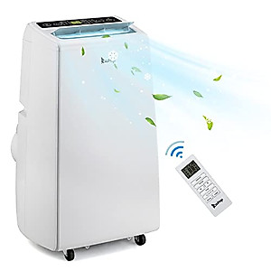 ROVSUN 13000 BTU 4-in-1 Portable Air Conditioner, Heater, Dehumidifier, Fan for Rooms Up to 550 sq ft Floor AC with Remote Control & Rolling Wheels & Window Installation Kit, White