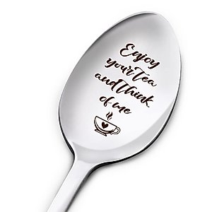Long Distance Spoon Gifts for Her Him, Enjoy Your Tea & Think of Me, Christmas Birthday Romantic Valentine Gifts for Girlfriend Boyfriend Wedding Gifts for Wife Husband