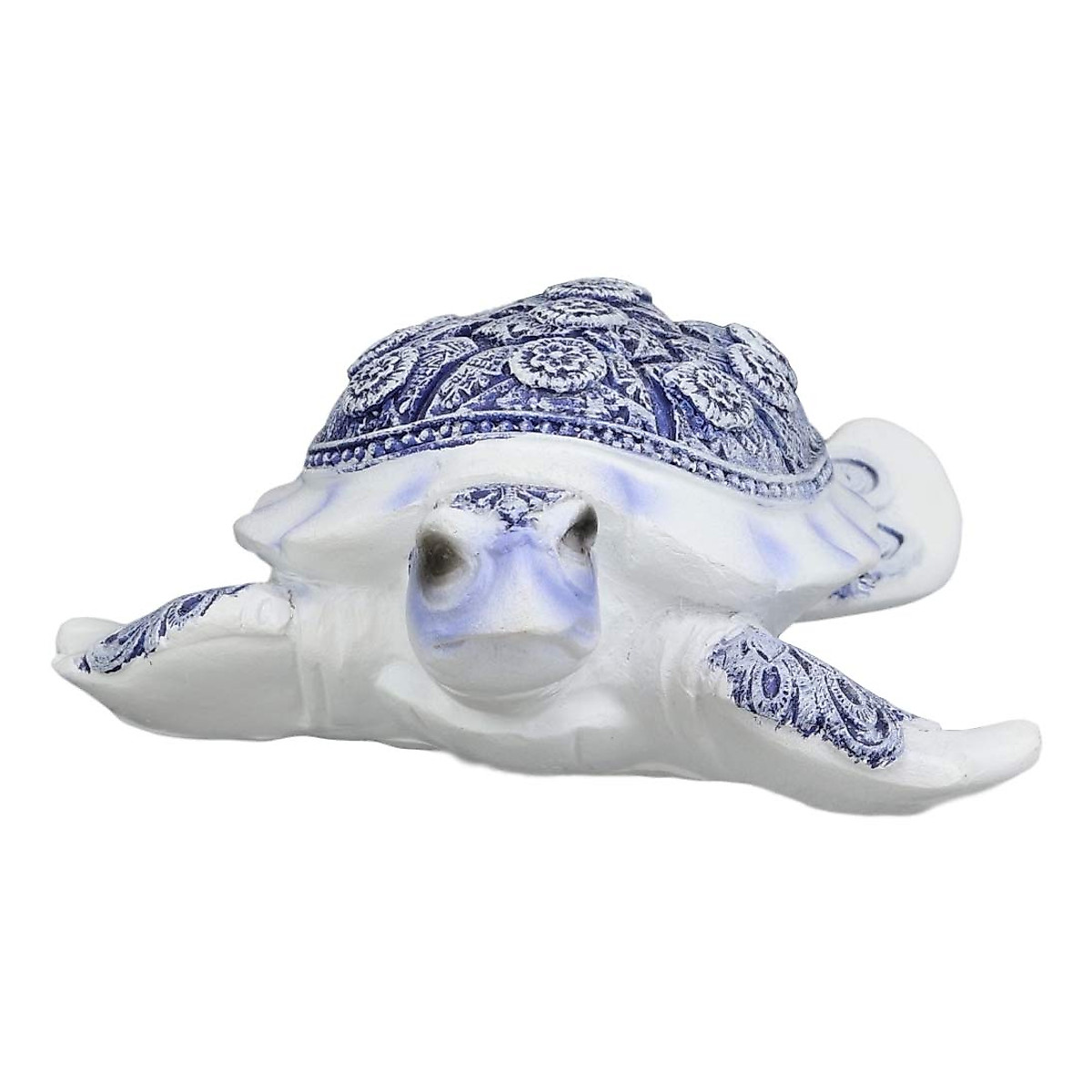 Ebros Terracotta Blue and White Feng Shui Celestial Sea Turtle Statue 4.5" Wide Talisman of Stability and Fortune Lucky Tortoise Figurine Decorative Zen Turtles Tortoises