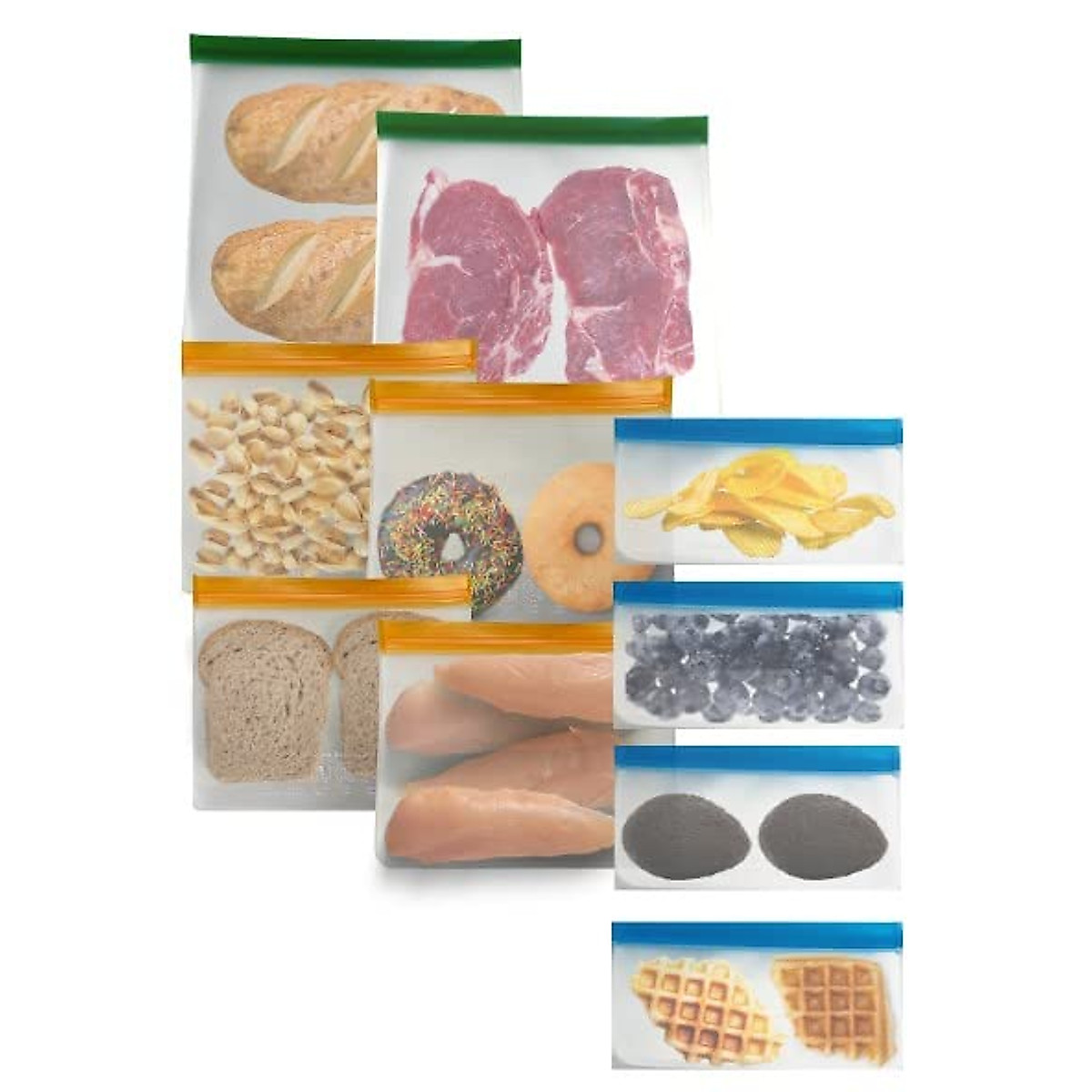 EcoHome Essentials Reusable Food Storage Flat Bags - 10 Pack, BPA Free, Leakproof, Freezer Safe, FDA Food Grade, 2 Gallon+4 Sandwich+4 snack