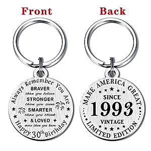 SOUSYOKYO 30th Birthday Gifts for Women Men 1993 Keychain, Female 30 Years Old Birthday Gifts ideas, Male Happy 30th Birthday Decoration Stuff Present
