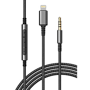 (Apple MFi Certified) Replacement Headphone Cable with iPhone Lightning Connector (3.5mm) Audio Aux Cord with Mic & Volume Control Remote (Compatible with Beats/Sony/Sennheiser and Audio Tech)