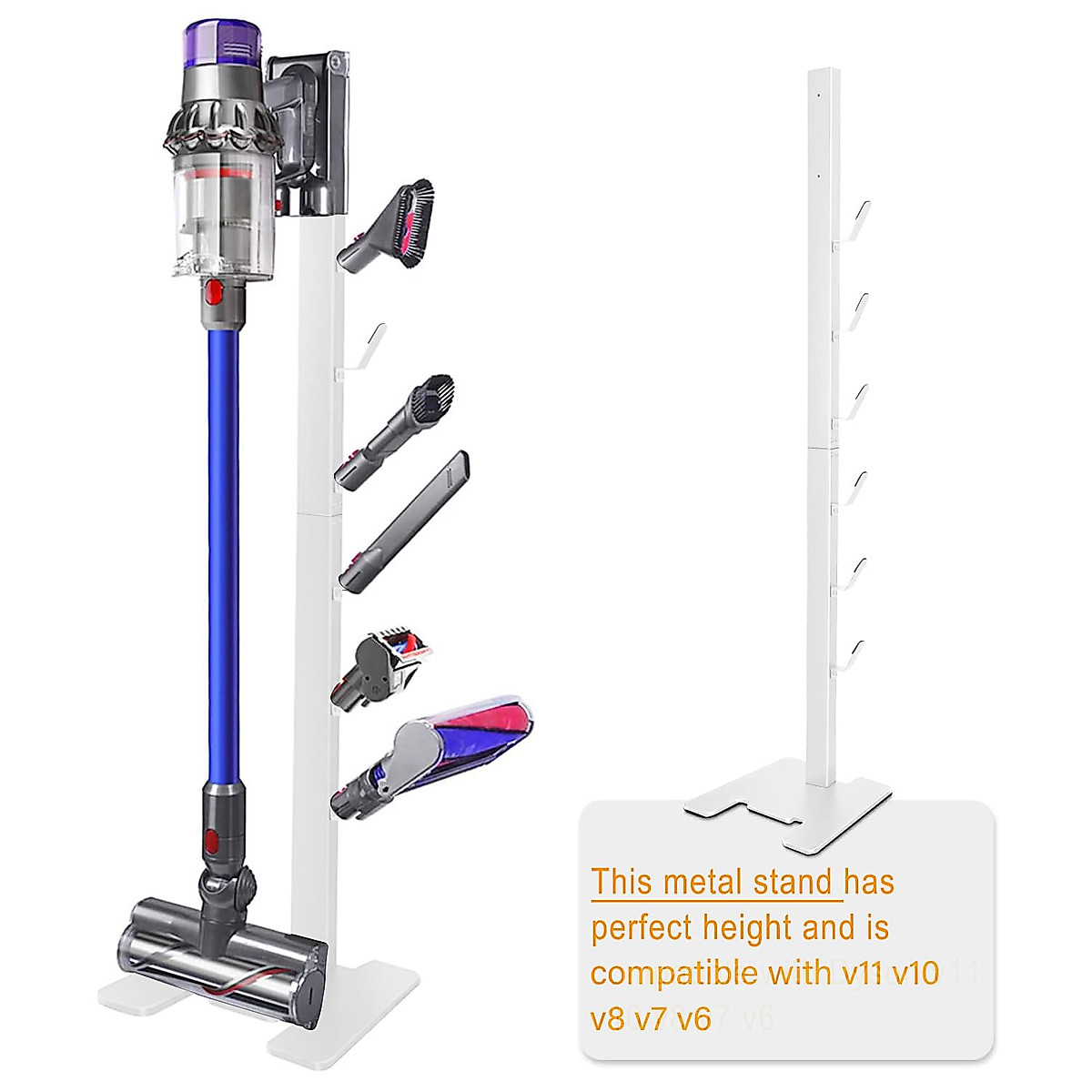 XIGOO Storage-Stand-Docking-Station-Holder Compatible with V15 Detect V11 V10 V8 V7 V6 Cordless Vacuum Cleaners, Stable Metal Organizer Rack(White, 6 Hooks)