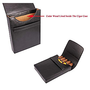 AMANCY Luxury Black Leather 5 Holder Cigar Humidor Case,Elegant Cigar Bag Pouch with Several Inner Accessory Pockets, Specialized Cigar Cutter and Lighter Contained