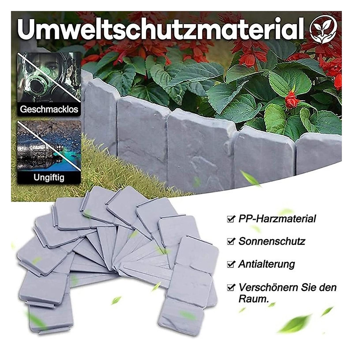 YUEMOL Garden Borders and Edging 5/10/20 Pcs Imitation Stone Effect Lawn Fence ，Gardening Edging Interlock Flower Bed Border Plant Bordering Grass Edge (Color : A)