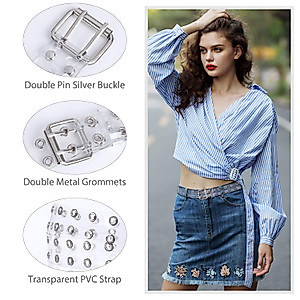 WERFORU Ladies Clear Double Grommet Belts With Holes for Teens Girls Transparent Punk Waist Belts for Jeans Shorts Thanksgiving Day(pants size below 35”,silver)