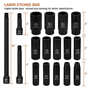 ARTIPOLY 3/8in Impact Socket Set, 6-Point Deep and Shallow Socket Set, 48 Piece Standard SAE and Metric from 5/16in to 3/4in and 8mm to 22mm,Cr-V Steel Mechanic Socket Kit