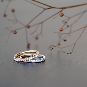 CTIEIP 10K 14K 18K Gold Natural Diamond Bands for Women,Half Eternity Band Ring Gift for Wife (I2-I3 Clarity) (Channel Set)