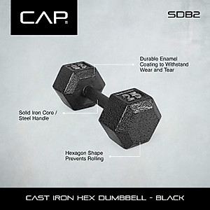 CAP Barbell Cast Iron Hex Dumbbell, Black, Single, 30 lb