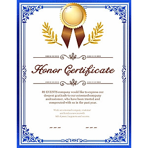 Professional Certificate Paper 8.5 x 11 for Printing, Diploma Paper, Award Certificates Paper, 80 lb, 15 Count, Gold Foil Border, for Office, Business Awards, Graduation, School (Blue)