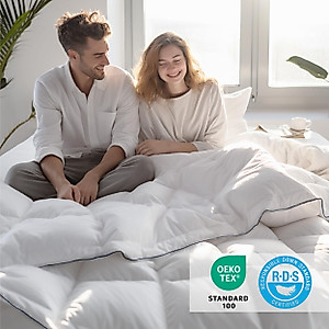 Bedsure Feather Down Comforter King Size - All Season Down Duvet Insert King, Luxurious Hotel Bedding, Feather Down Comforter, Noiseless Down Duvet with 8 Tabs (106"x90", White)