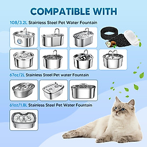 subteenmate Cat Water Fountain Filters 8 Packs Filters & 8 Sponges Foam Filters for Stainless Steel 108oz/3.2L & 67oz/2L