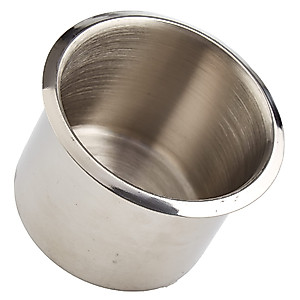 Brybelly Single Stainless Steel Cup Holder, Small - Silver Drop-in Anti-Spill Storage Solution or Replacement Item for Poker Table, Work Desk, Car, Custom Build & DIY Projects, Color-Chrome