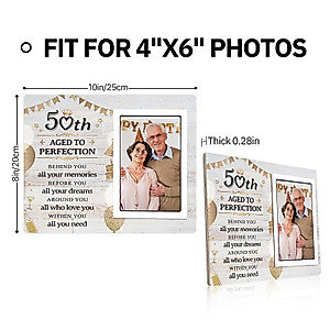 BeneCharm 50th Birthday Gifts for Women Men, Birthday Ideas Wood Photo Frame Fit for 4"x6"Picture, Happy 50th Birthday Decoration for Mom, Dad, Female, Friends, Husband and Wife
