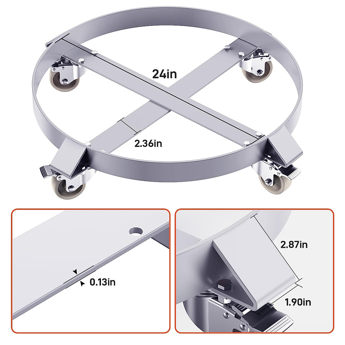 55 Gallon Drum Dolly,2 PCS Heavy Duty Steel 1000 Pound 55 Gallon Barrel Dolly Pack with Cross Braces and 4 Swivel Casters Wheels,Steel Frame Dolly Non Tipping Hand Truck Dollies (2 Pack)