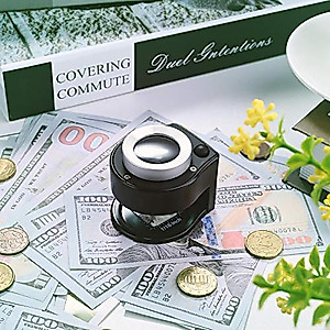 30X Coin Magnifier, USB Rechargeable 6 Lights Portable Metal Eye Loupe Sewing Magnifying Glass for Textile Optical Jewelry Tool Coins Currency Stamps (Black)