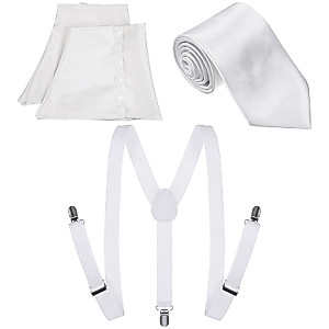 1920s White Mens Costume Accessories Set Including Gangster Spats Suspenders Y-Back Trouser Braces White Tie