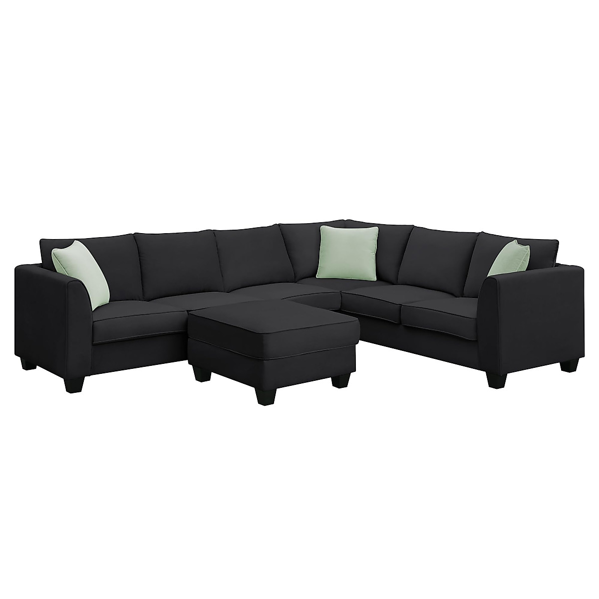 P PURLOVE Sectional Sofa, 7 Seats Modular Sectional Sofa with Ottoman, Fabric Sofa Corner Couch Set with 3 Pillows (Black)