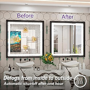 JSneijder 32x32 Inch LED Bathroom Mirror with Lights - Black Frame Lighted Mirror for Bathroom - Wall Mounted Dimmable Anti-Fog LED Vanity Mirror - Horizontal/Vertical, 6000K