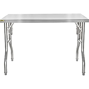 VEVOR 48 x 30 Inch Folding Commercial Prep Table Commercial Worktable Workstation, Heavy-Duty Stainless Steel Folding Table with 220 lbs Load, Silver Stainless Steel Kitchen Island，Kitchen Work Table